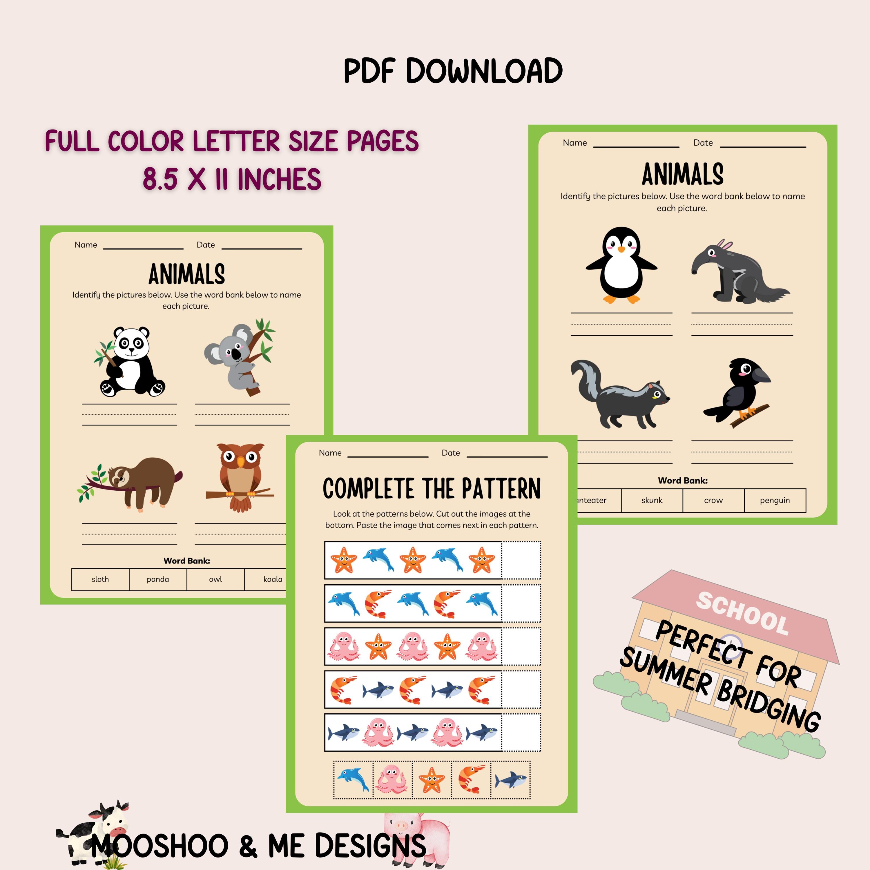 Animal Worksheets for K-1st Grade: Fun Language Arts (printable PDF) - Etsy