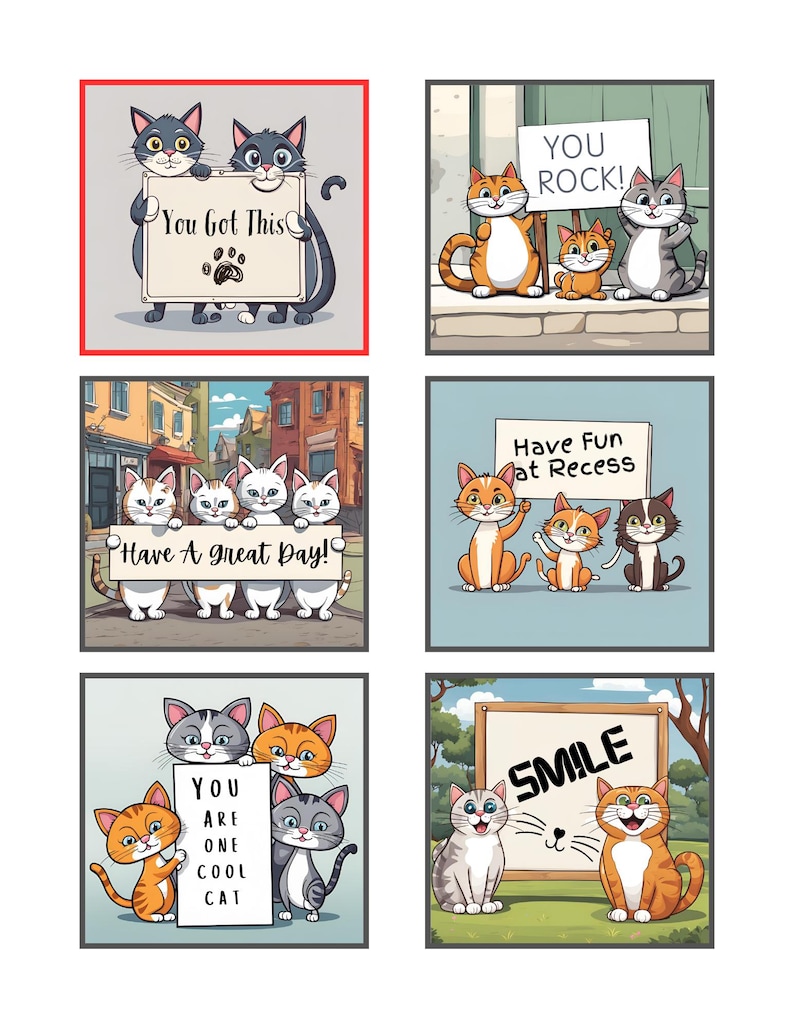 Cartoon Cat Lunch Box Notes: Positive Affirmations for Kids (printable ...