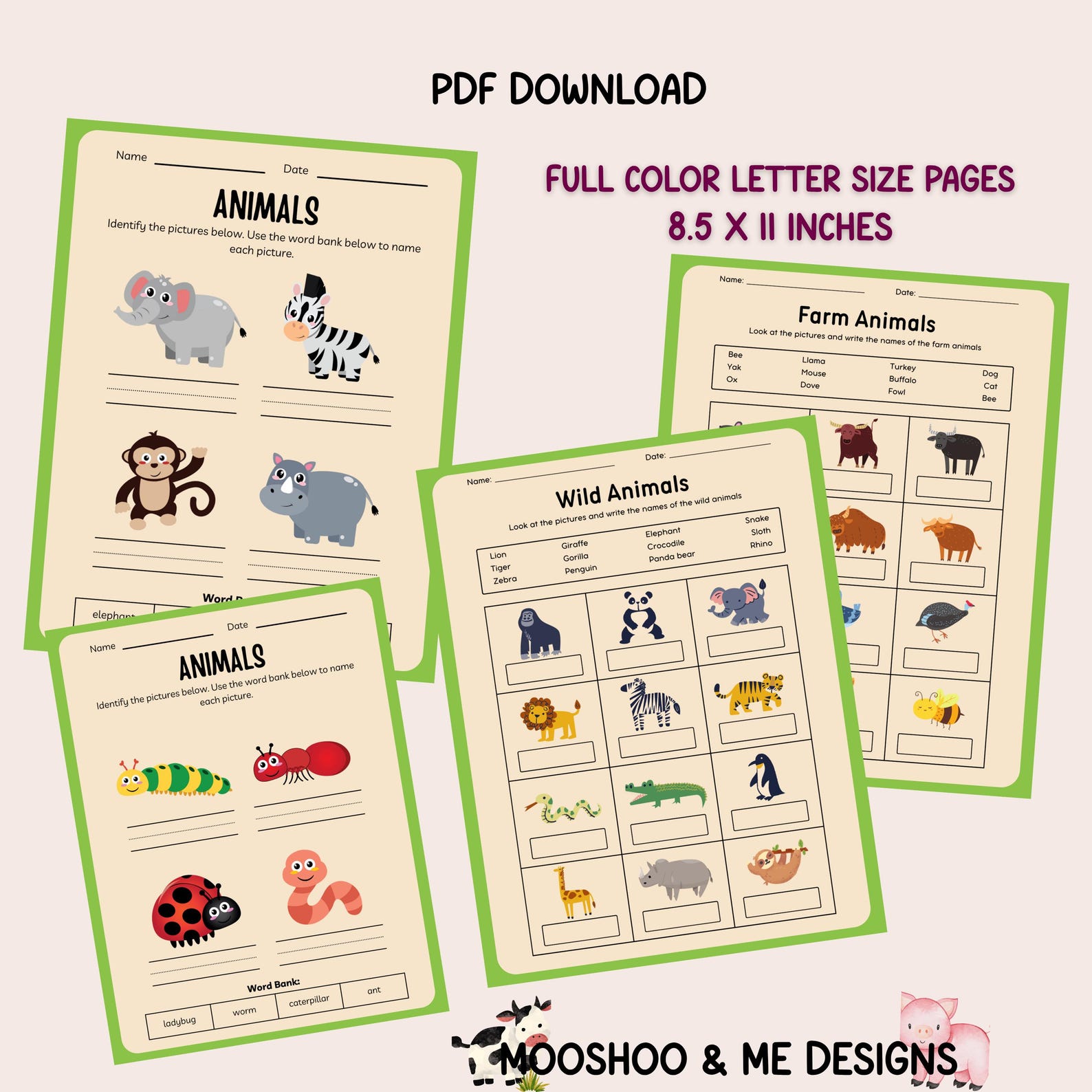 Animal Worksheets for K-1st Grade: Fun Language Arts (printable PDF) - Etsy