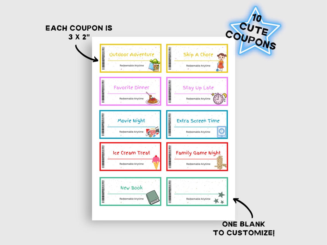 Printable Kids Award Coupons: Fun Family Activities (PDF) - Etsy