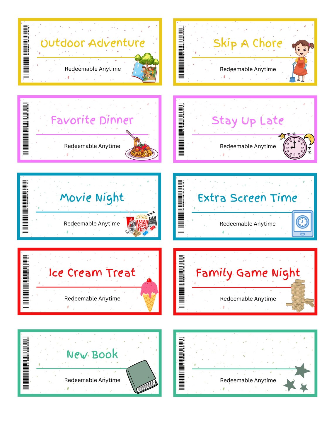 Printable Kids Award Coupons: Fun Family Activities (PDF) - Etsy