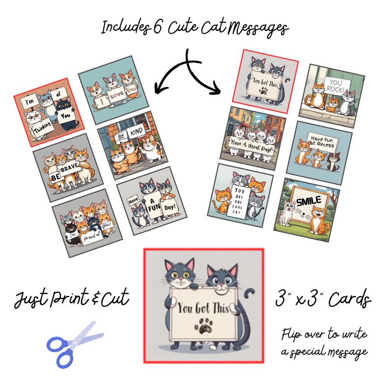 Lunch Box Notes for Kids, Cartoon Cats, Lunch Time Messages, Back to ...