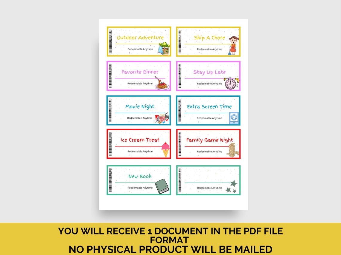 Printable Kids Award Coupons: Fun Family Activities (PDF) - Etsy