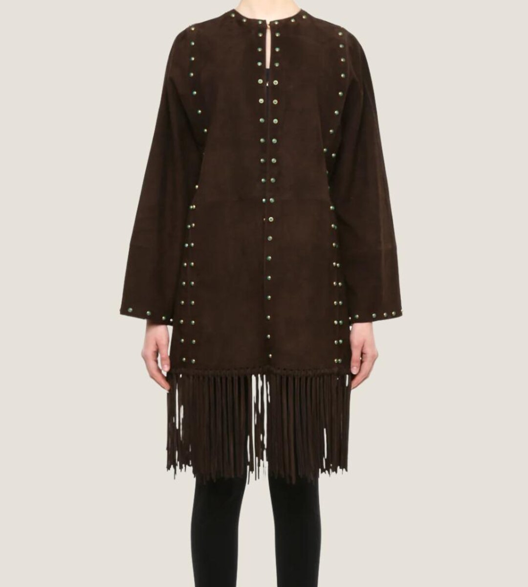 Suede Fringe Tunic Dress – Dark Brown Studded Western Leather - Etsy