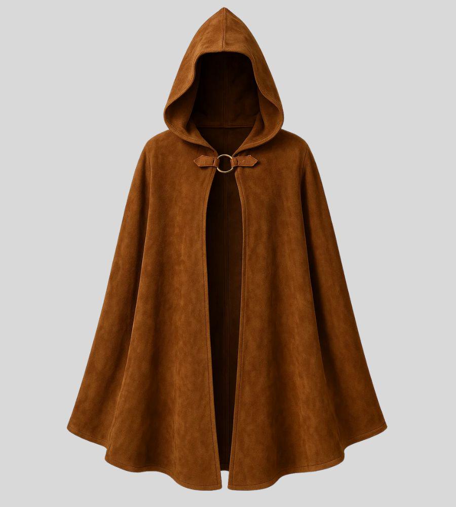 Men’s Brown Suede Hooded Cloak – Medieval Cape for Renaissance Fair ...