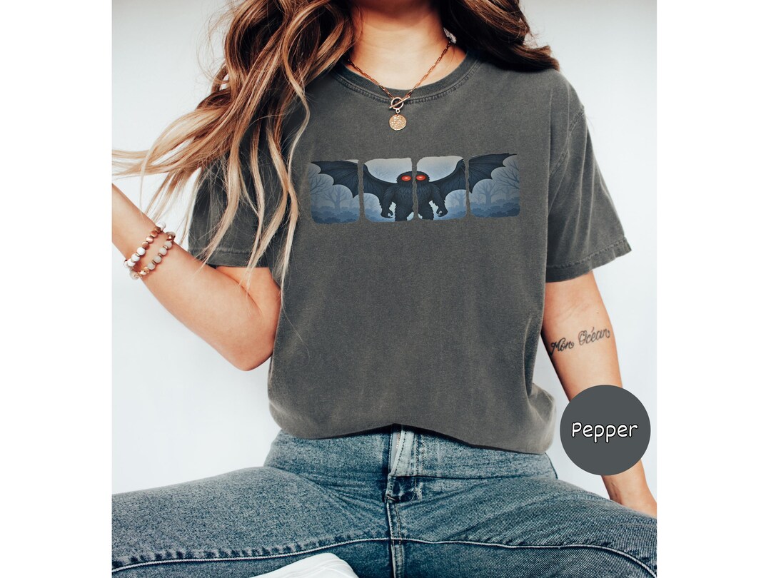 Mothman T-shirt, Retro Cryptid Graphic Tee, Dark Forest Mothan Shirt ...