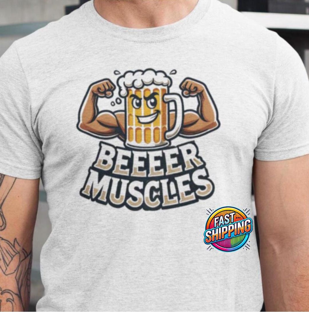 Funny Beer Muscles Shirt, Flexing Beer Mug Gym Tee, Drinking Workout ...