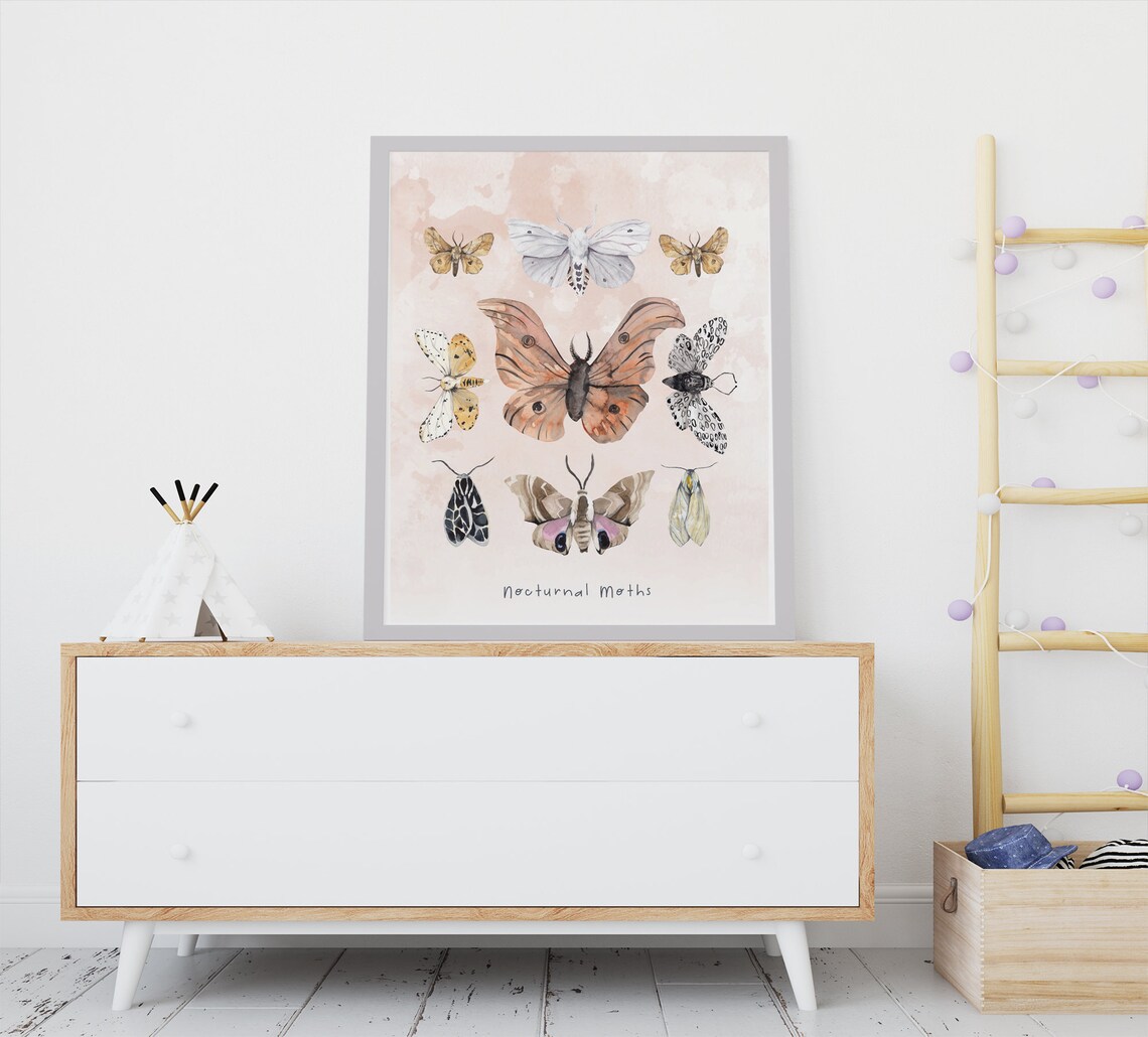 Moths Print Digital Download Illustration Watercolor - Etsy