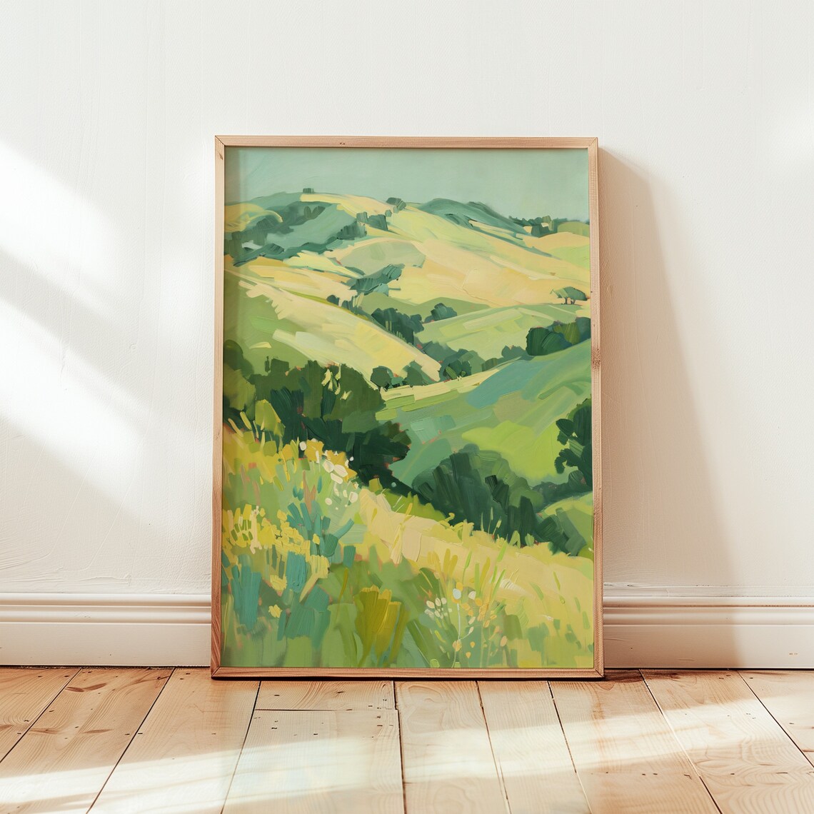 Green Hills Landscape Painting: Spring Valley Wall Art (digital ...