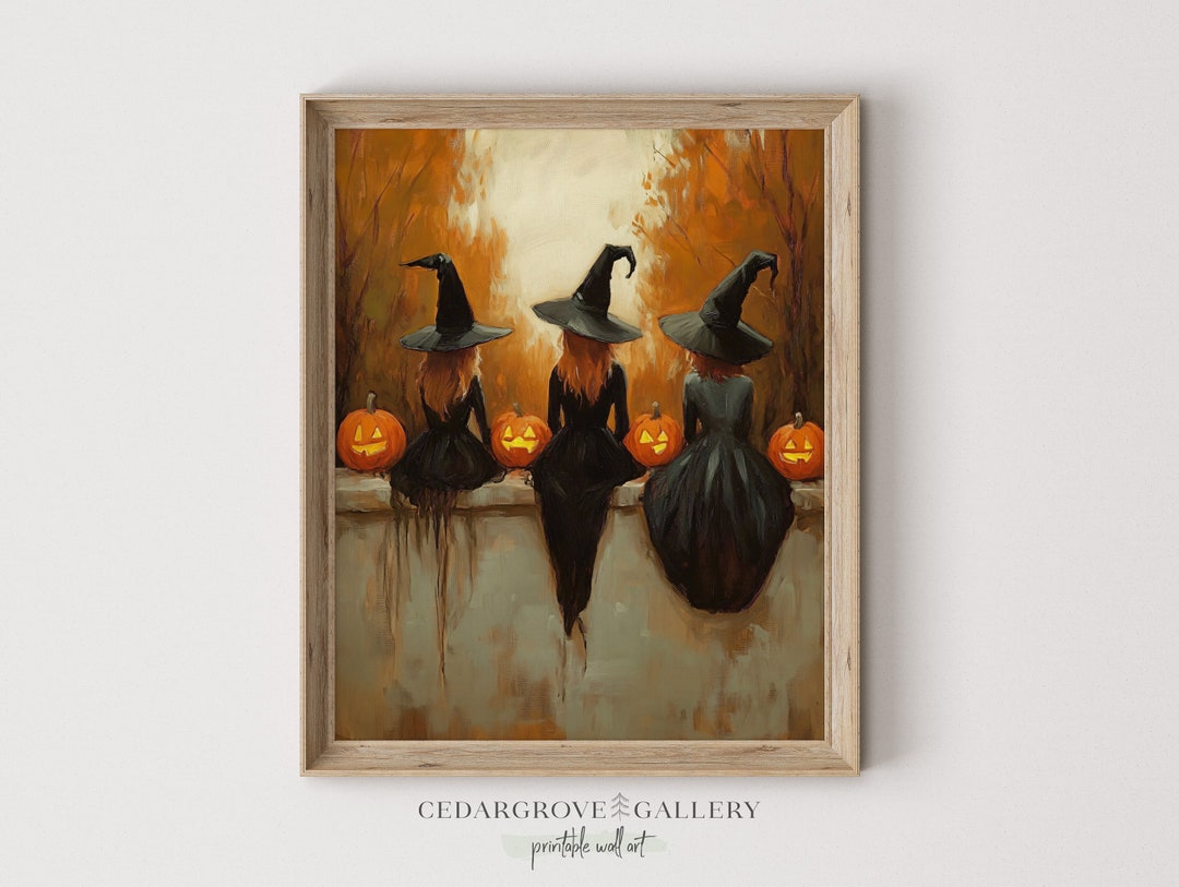 Halloween Witches Painting | Halloween Printable Witch Pumpkin Wall Art ...