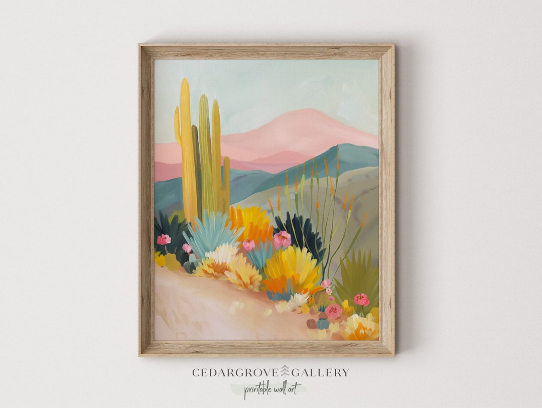 Floral Cactus Desert Landscape Art Print (digital Download) - Etsy
