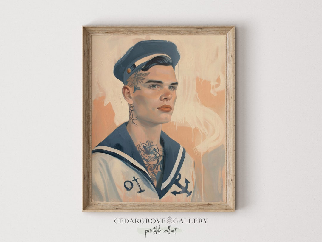Young Sailor Portrait Painting | Beautiful Tattooed Man Wall Art ...