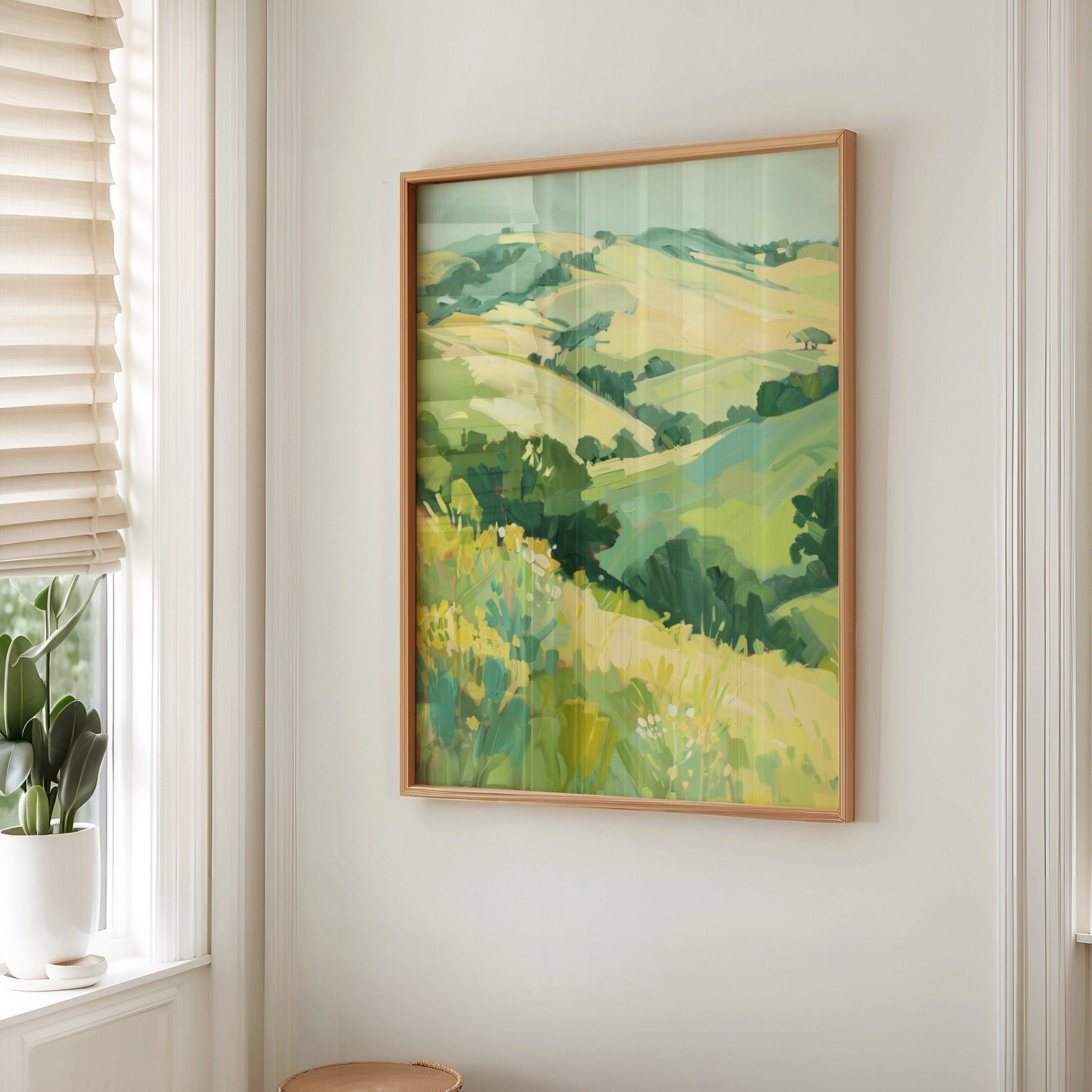 Green Hills Landscape Painting: Spring Valley Wall Art (digital ...