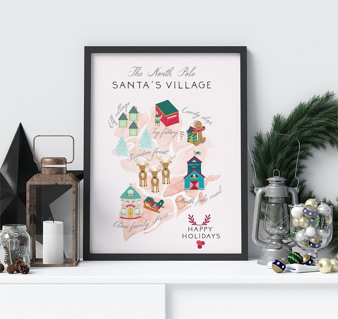 Santas Village Map Art Print Santa's Map Printable - Etsy