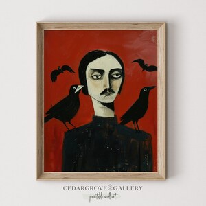 Edgar Alan Poe Portrait Print | Printable Poe Crow Painting | Halloween ...