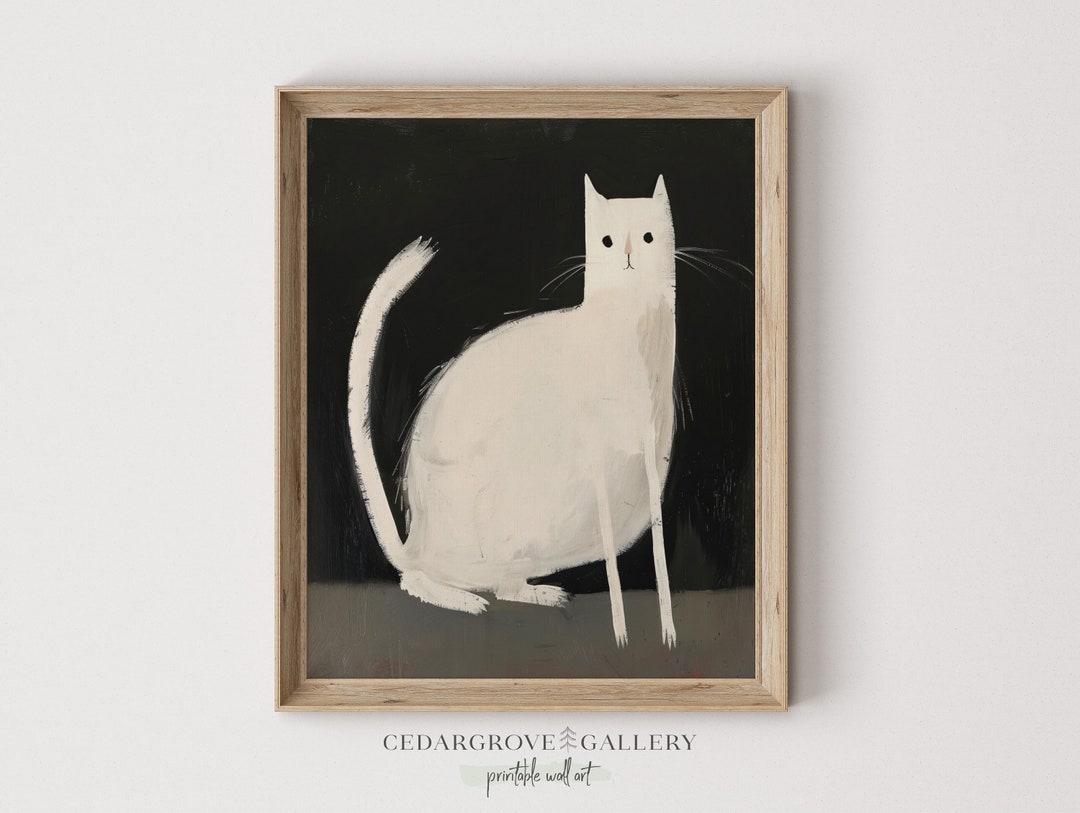 Fat Cat Wall Art | Minimalist Playful Printable Cat Painting | Black ...