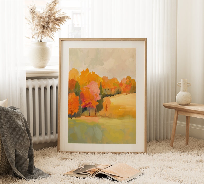 Pintura de paisaje otoñal: Arte mural moderno de estilo rústico ...
