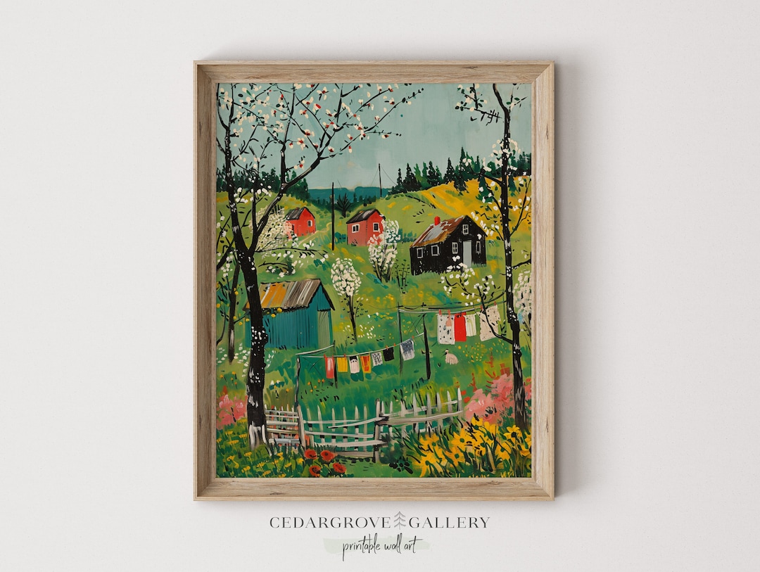 Cottagecore Spring Landscape Painting: Laundry Day (digital Download ...