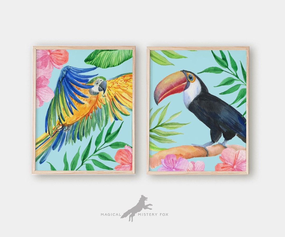 Tropical Birds Print Set of 2, Digital Download, Printable Parrot and ...