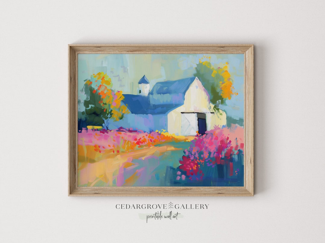 Barn at Sunrise Landscape Painting: Spring Farmhouse Art (digital ...
