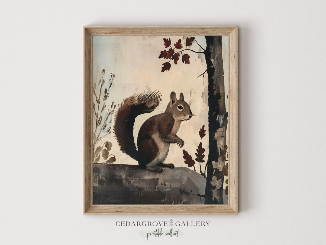 Printable Squirrel Landscape Painting | Squirrel Wall Art | Forest ...