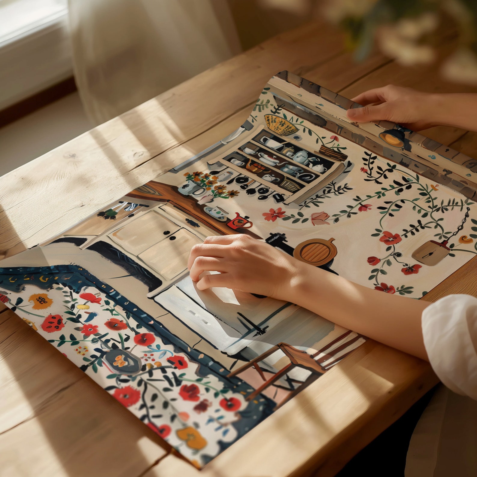 Rustic Cottage Kitchen Art Print: Folky Floral Decor (digital Download ...