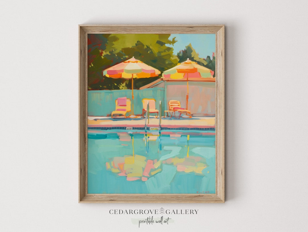 Retro Pool Painting: Summer Resort Wall Art (digital Download) - Etsy