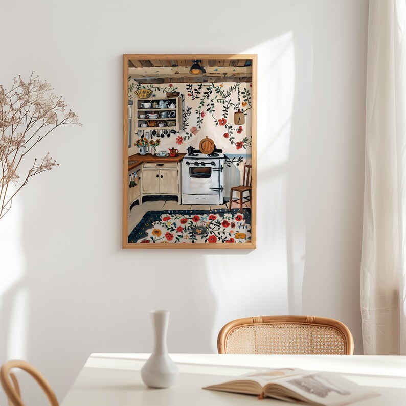 Rustic Cottage Kitchen Art Print: Folky Floral Decor (digital Download ...
