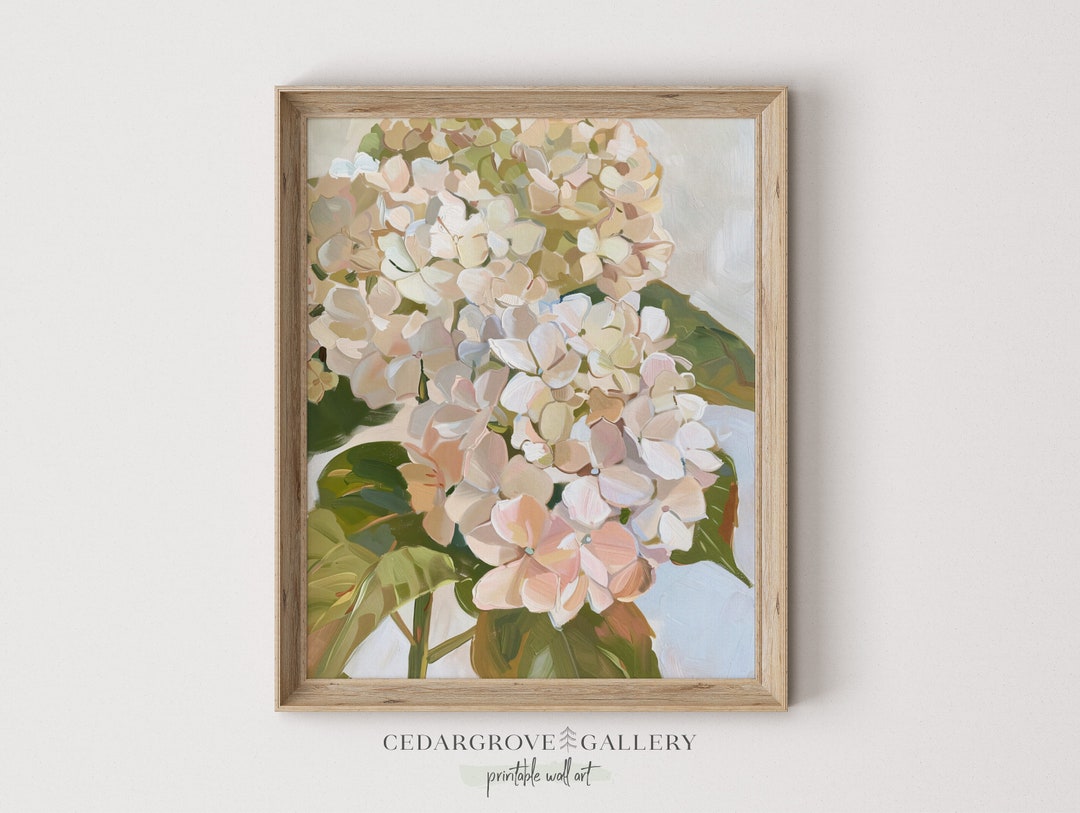 White Hydrangea Print | Botanical Wall Art | Soft Pastel Colors ...