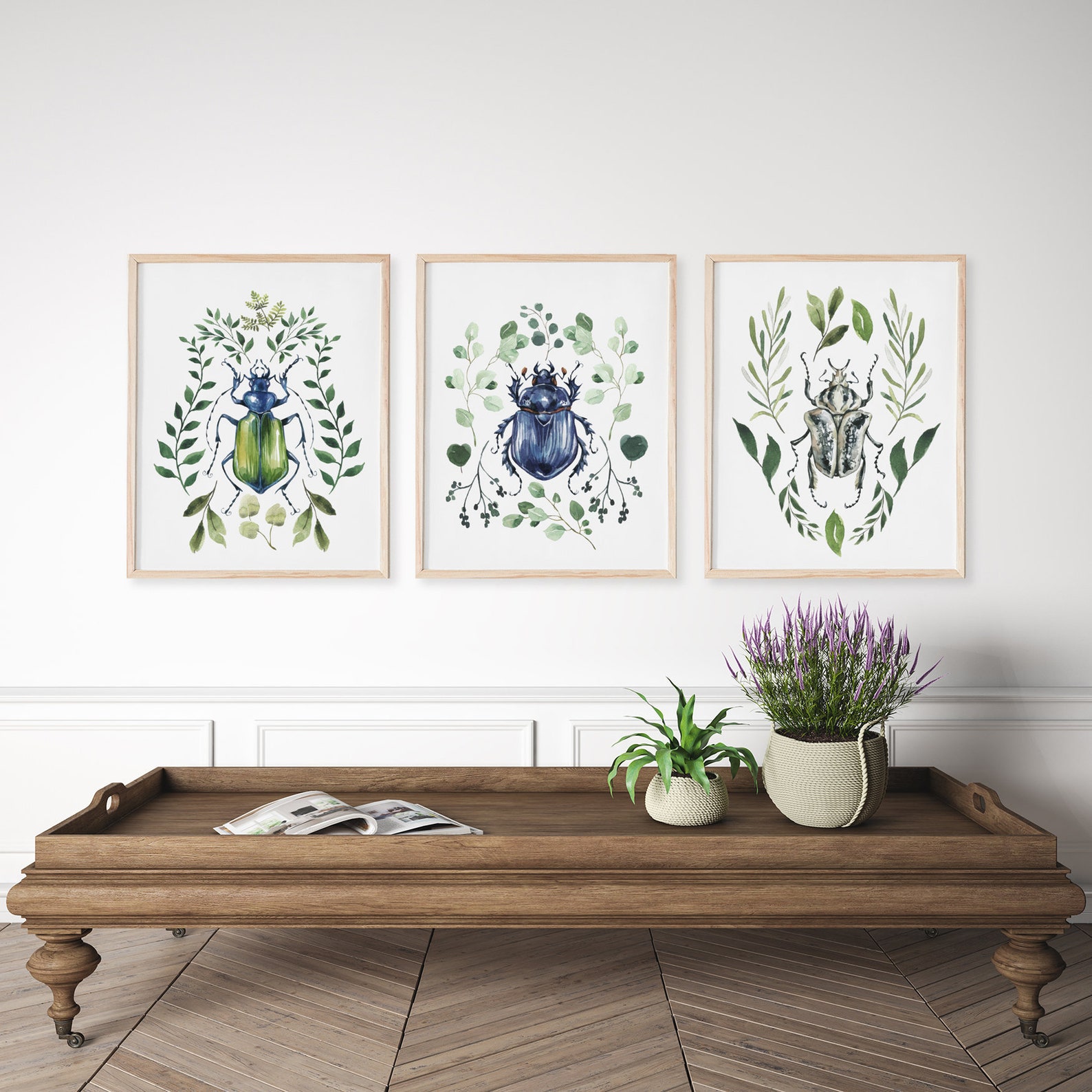 Beetle Art Print SET of 3 Botanical and Beetles Digital - Etsy