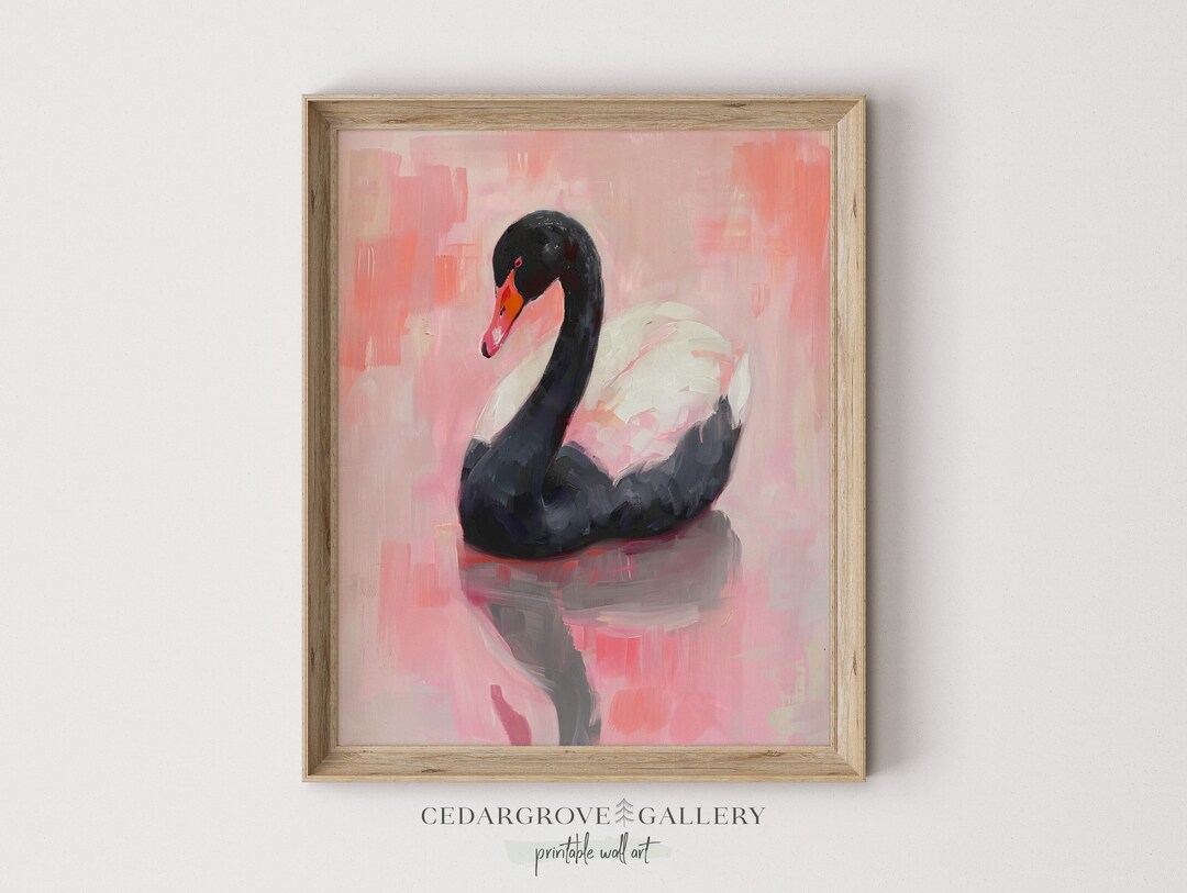 Cute Black Swan Painting | Girly Wall Art | Pink and Black | Preppy ...
