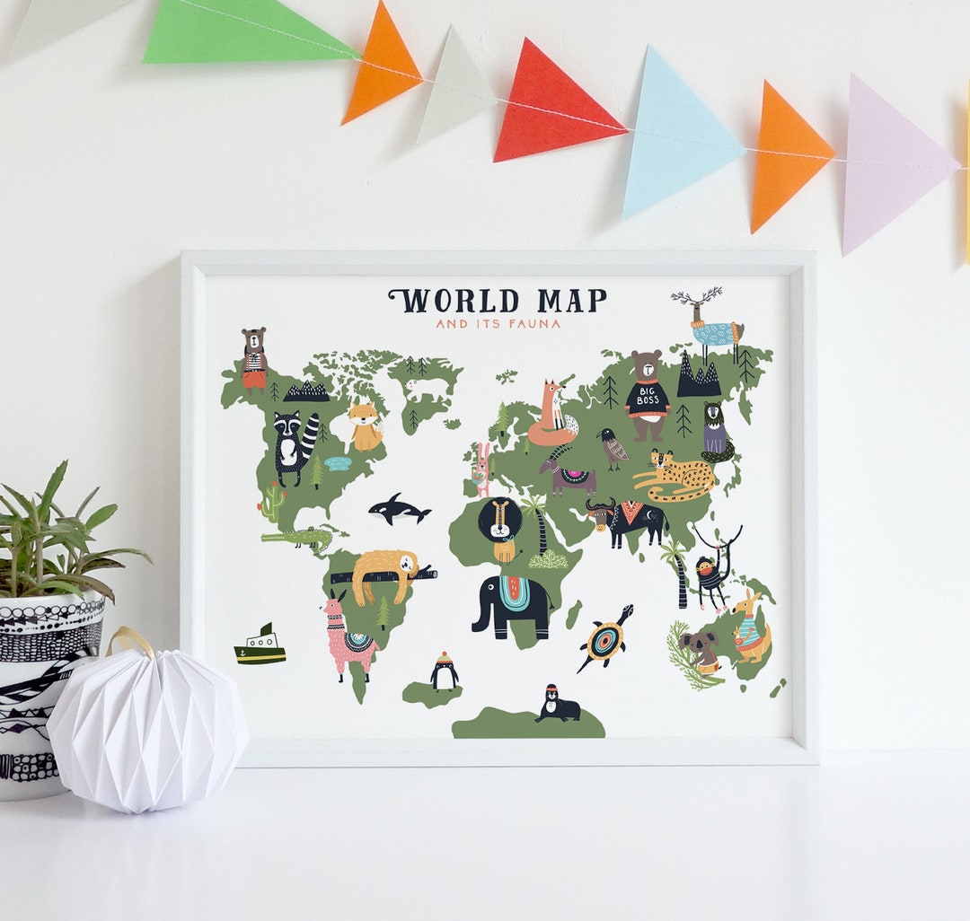 Kids World Map Print World Map Printable Nursery Room Wall - Etsy