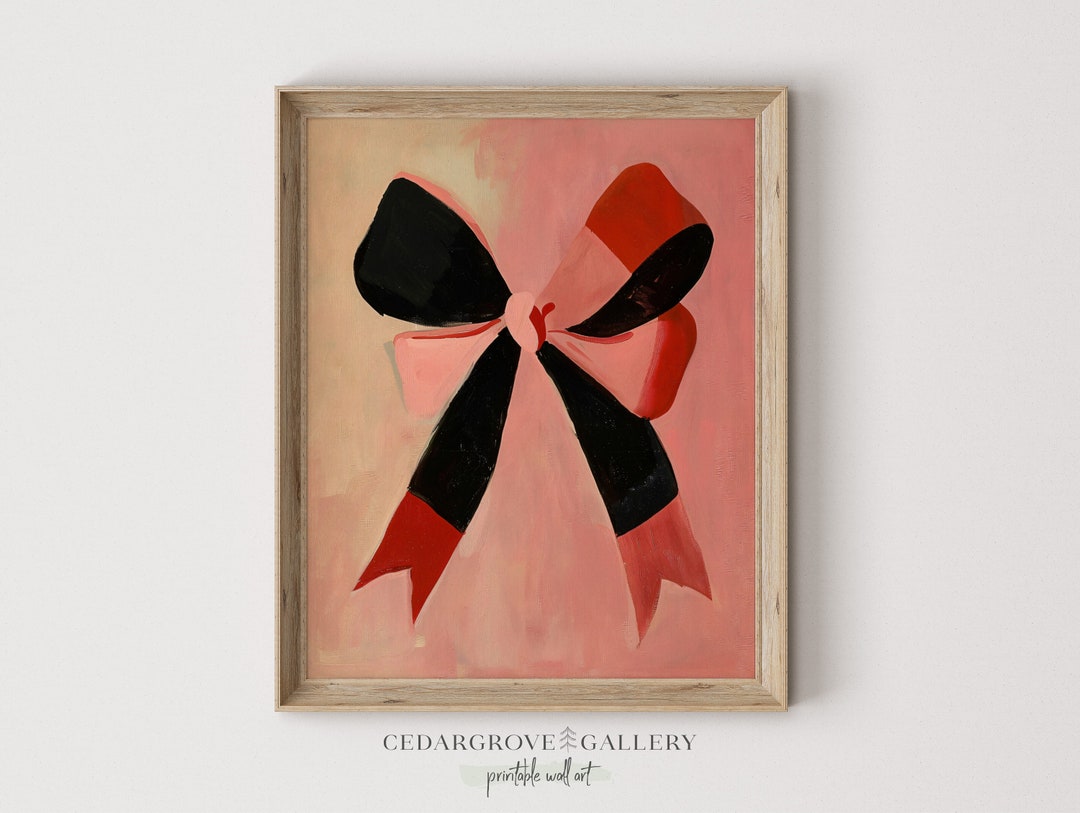 Pink Bow Wall Art Digital Download | Pink Room Decor | Retro Decor ...