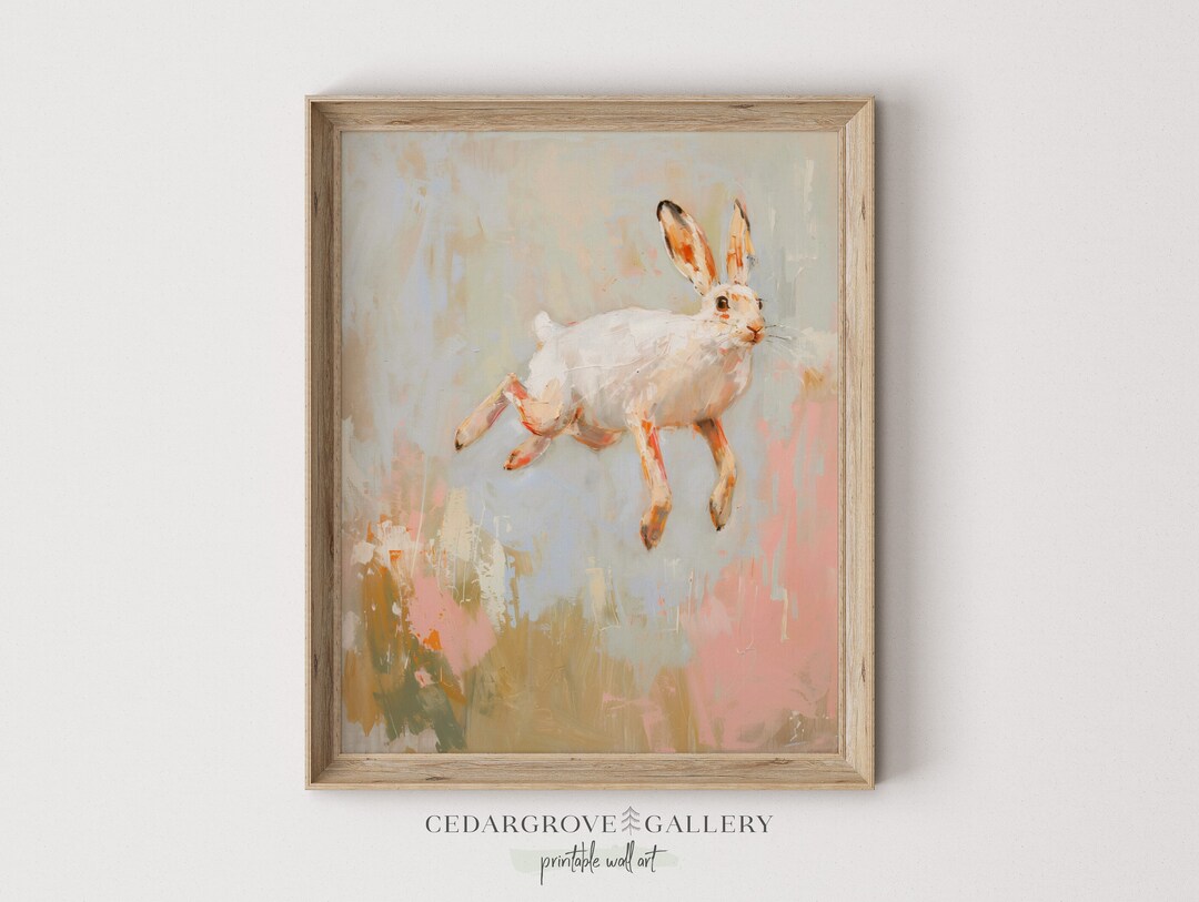 Leaping Hare Printable Painting | White Rabbit Landscape Wall Art ...