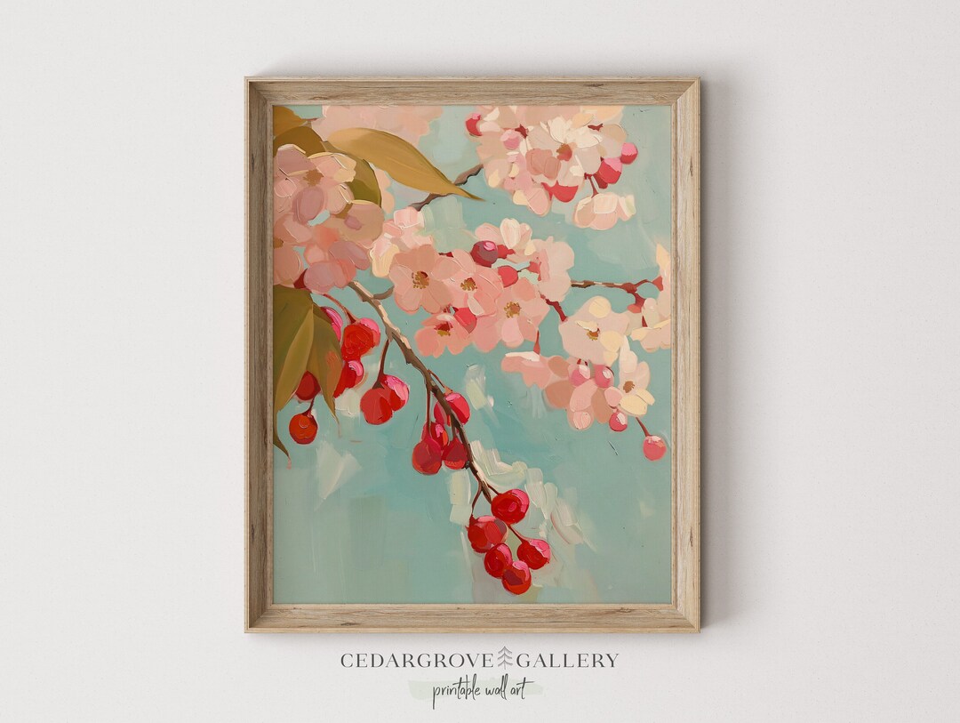 Cherry Blossom Tree Print | Botanical Wall Art | Pastel Colors | Floral ...