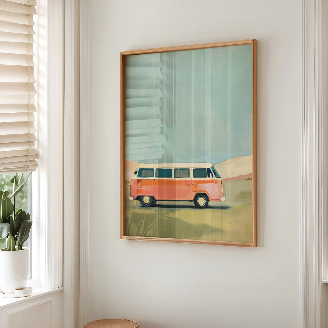 Printable Retro Van Print | Minimalist Van Landscape Poster | Van ...