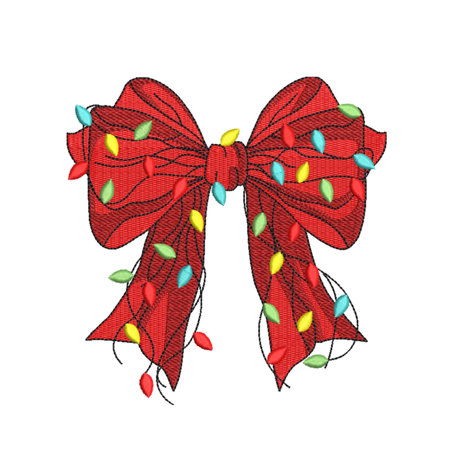 Christmas Bow Embroidery Design With Holiday Lights | Festive Red ...