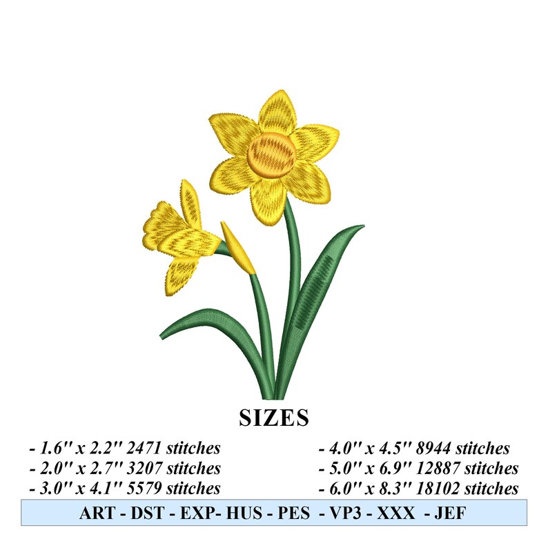 Daffodil Embroidery Design, Yellow Narcissus Flower Machine Embroidery ...