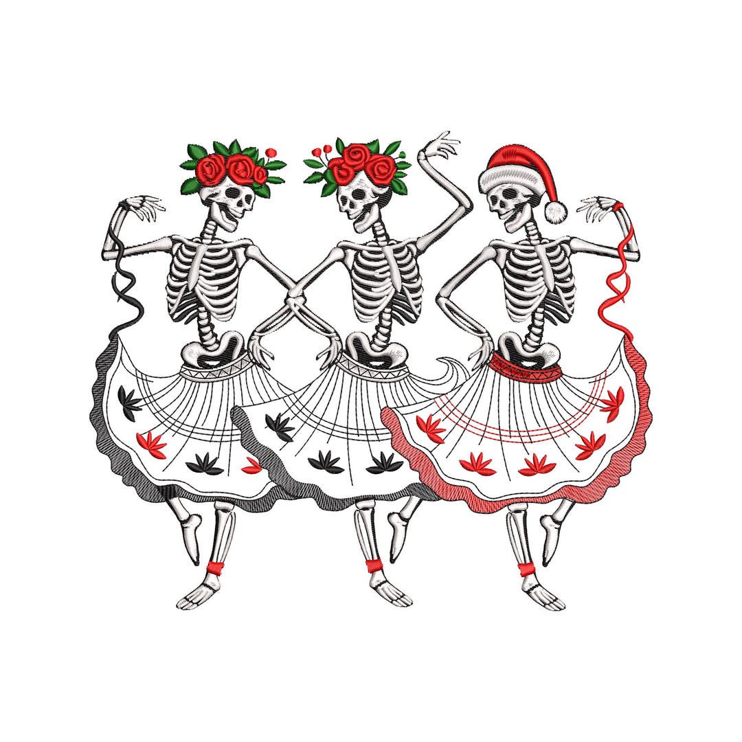 Dancing Skeleton Trio Embroidery Design – Halloween & Christmas Machine ...