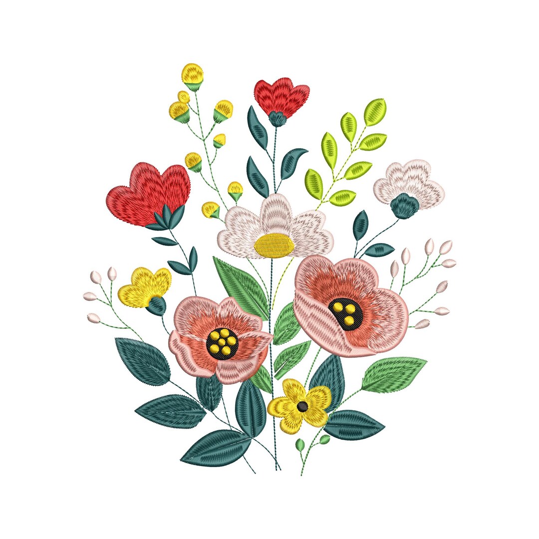 Summer Flower Embroidery Design, Wildflower Machine Embroidery File ...