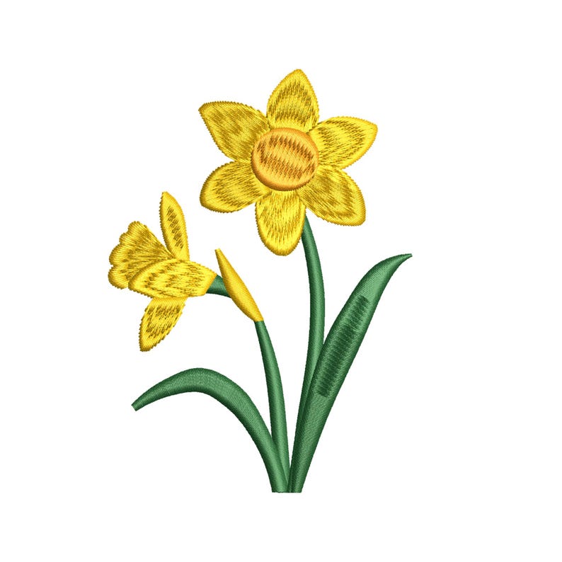Daffodil Embroidery Design, Yellow Narcissus Flower Machine Embroidery ...