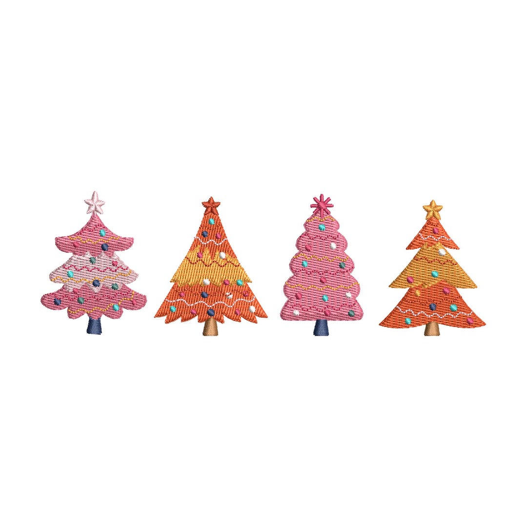 Colorful Christmas Tree Embroidery Design Bundle – Set of 4 Modern ...