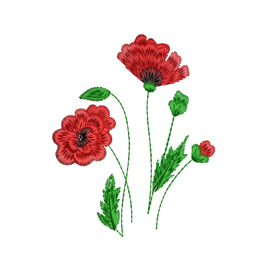 Red Poppy Embroidery Design - Wildflower Machine Embroidery File in 7 ...
