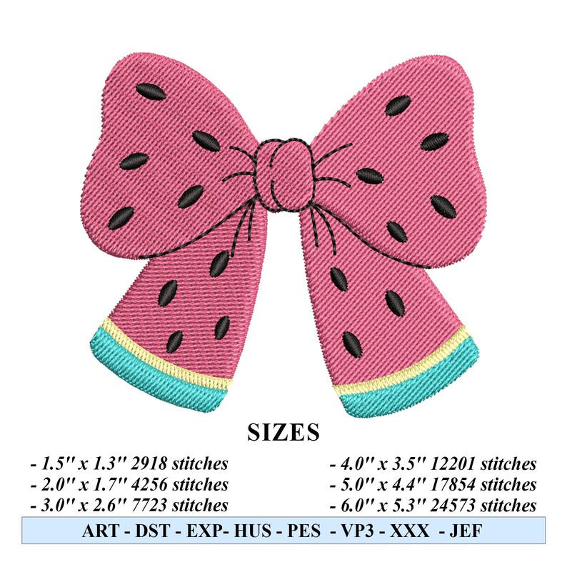 Watermelon Bow Embroidery Design - Summer Fruit Bow Machine Embroidery ...