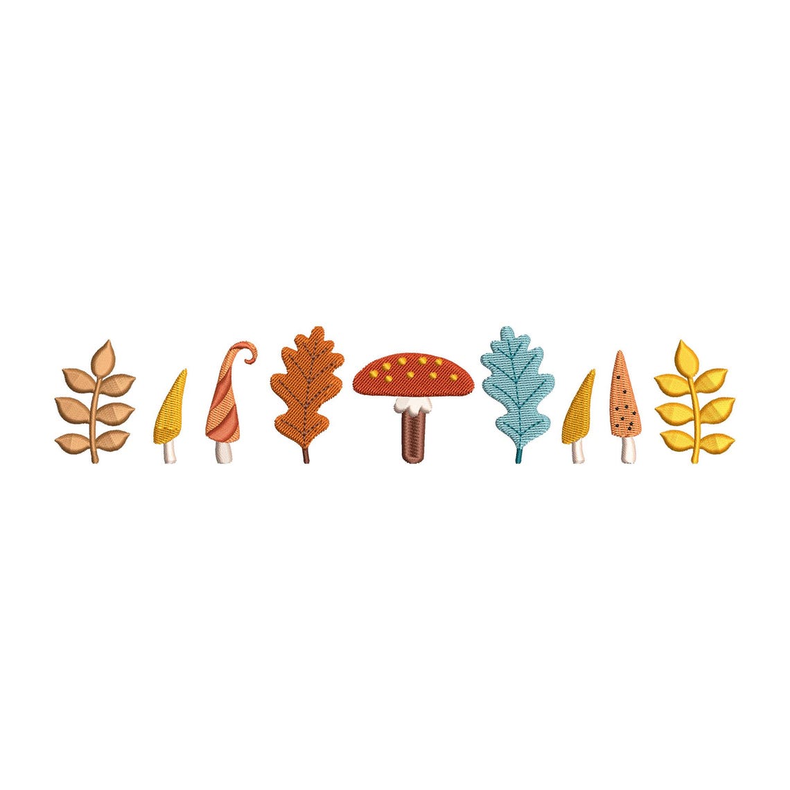 Fall Mushroom and Leaf Border Embroidery Design, Autumn Divider Stitch ...