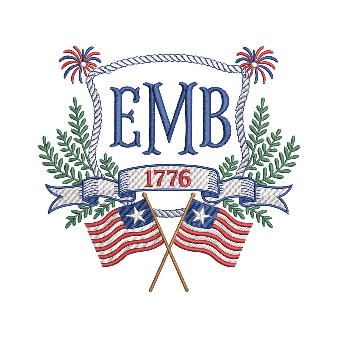 Patriotic Embroidery Design, 1776 Crossed Flags With Laurel and ...