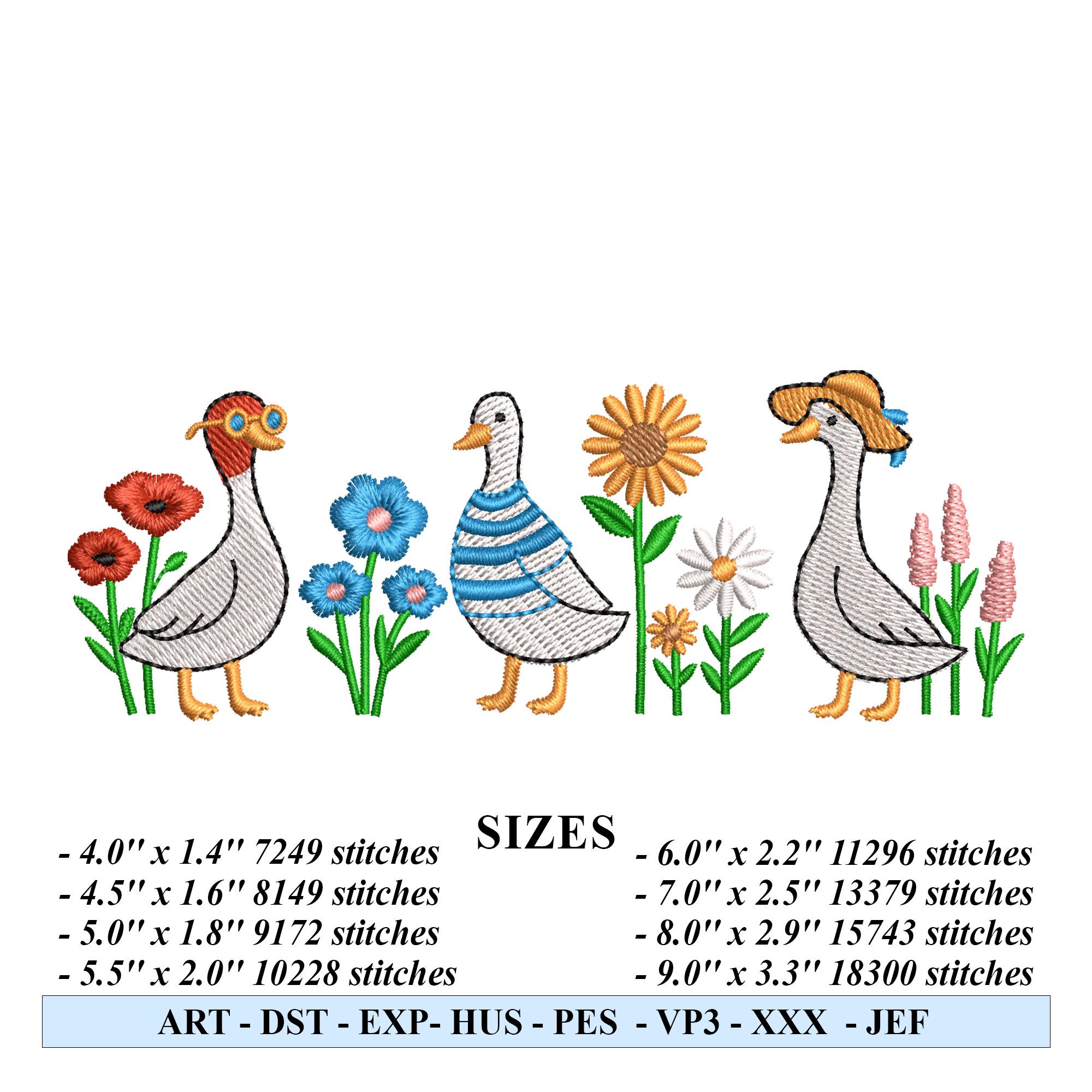 Cute Geese With Flowers Embroidery Design | Farm Animal Machine ...