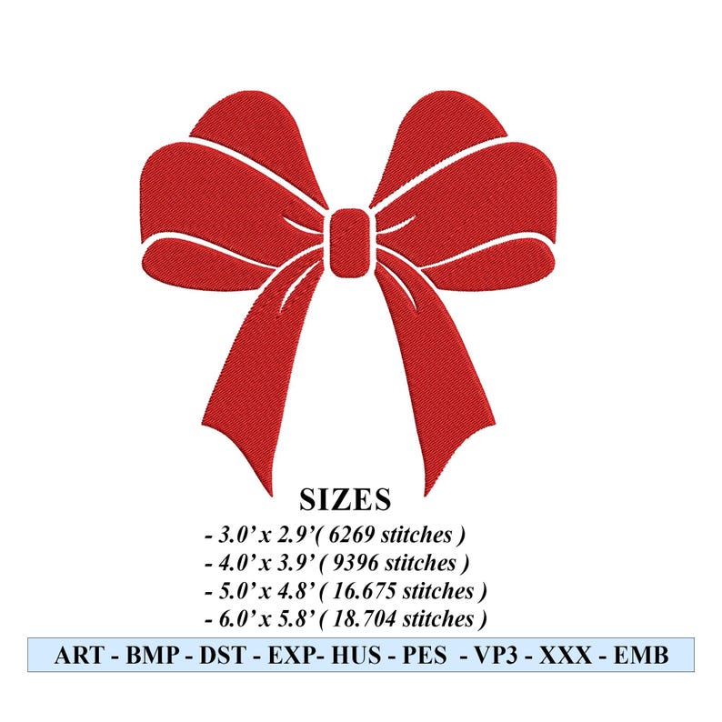 Simple Bow Embroidery Design, Classic Ribbon Bow Machine Embroidery ...