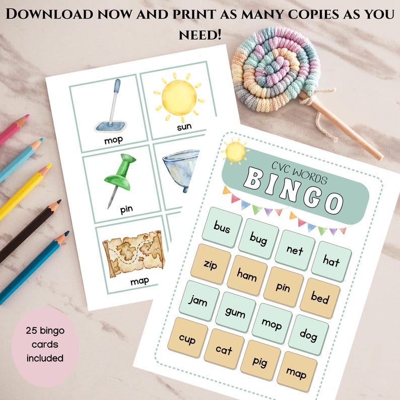 CVC Word Bingo Game: Homeschool Reading Activity (printable) - Etsy