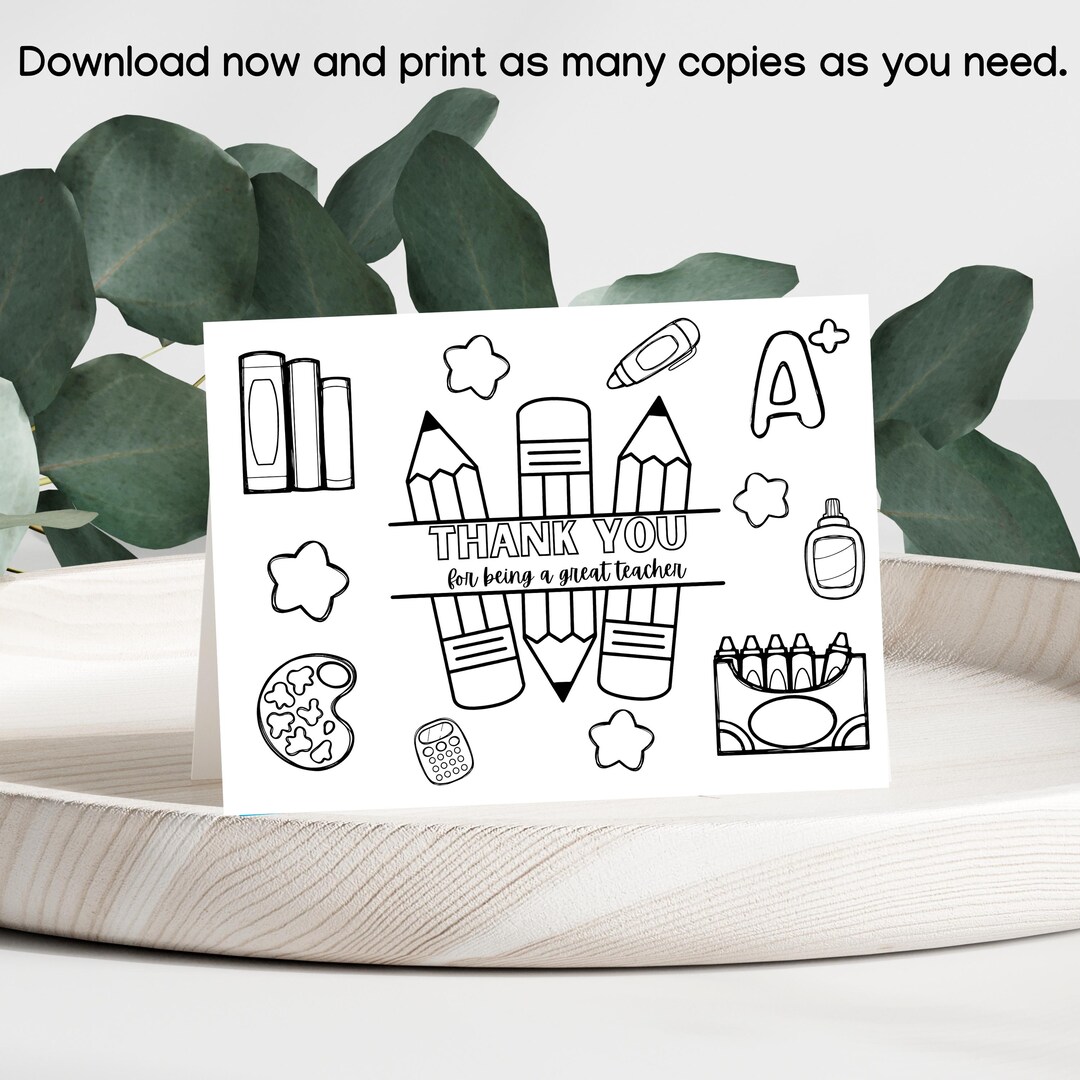 Teacher Appreciation Coloring Card: Thank You Gift (instant Download ...